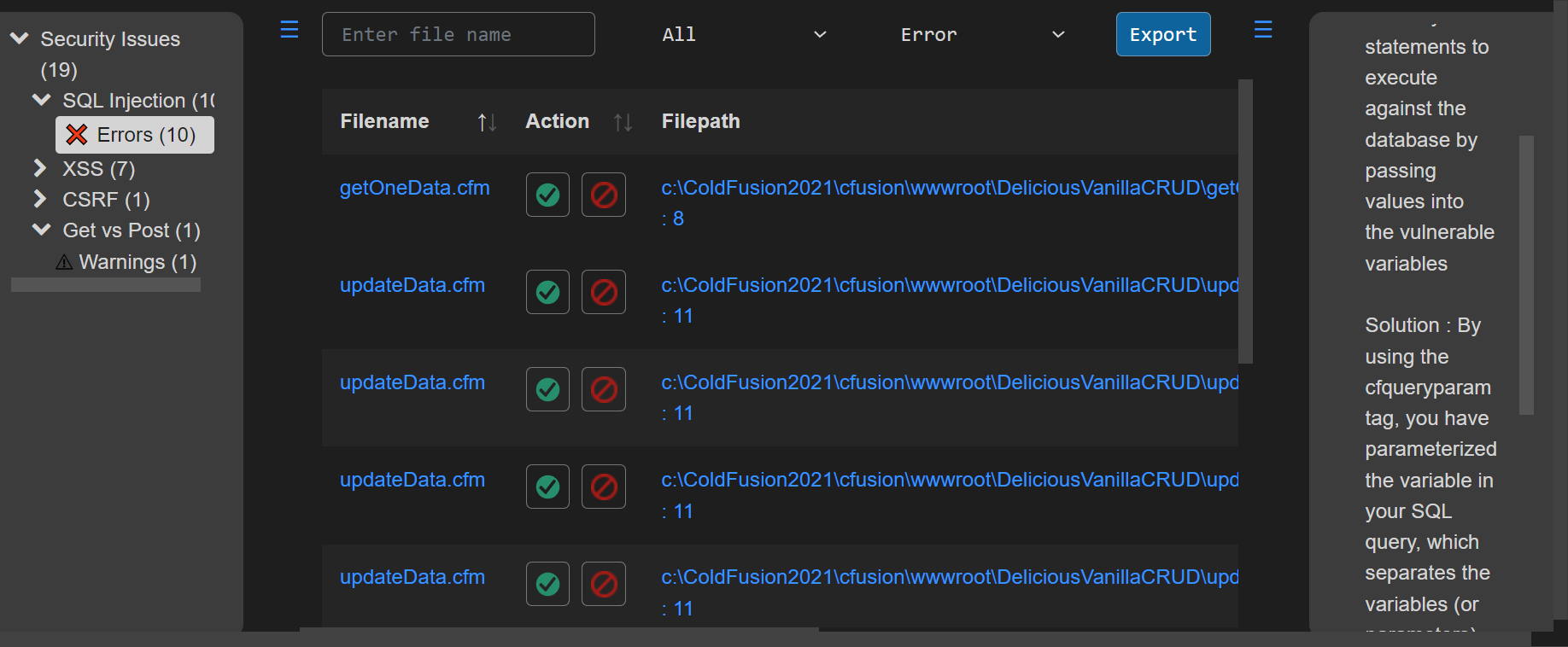 ACF Builder Extension: Security Analyzer - ColdFusion